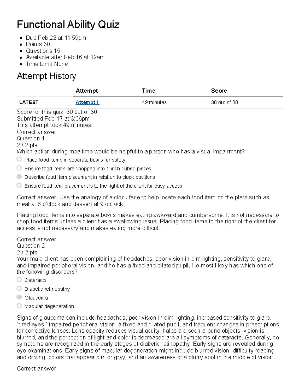 BSN 425 Functional Ability Quiz - Key Insights and Answers - Studocu