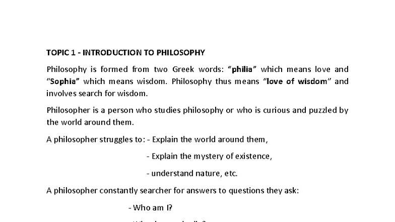 Philosophy Notes - Topics 1, 2 & 3 Overview (PHIL 101) - Studocu