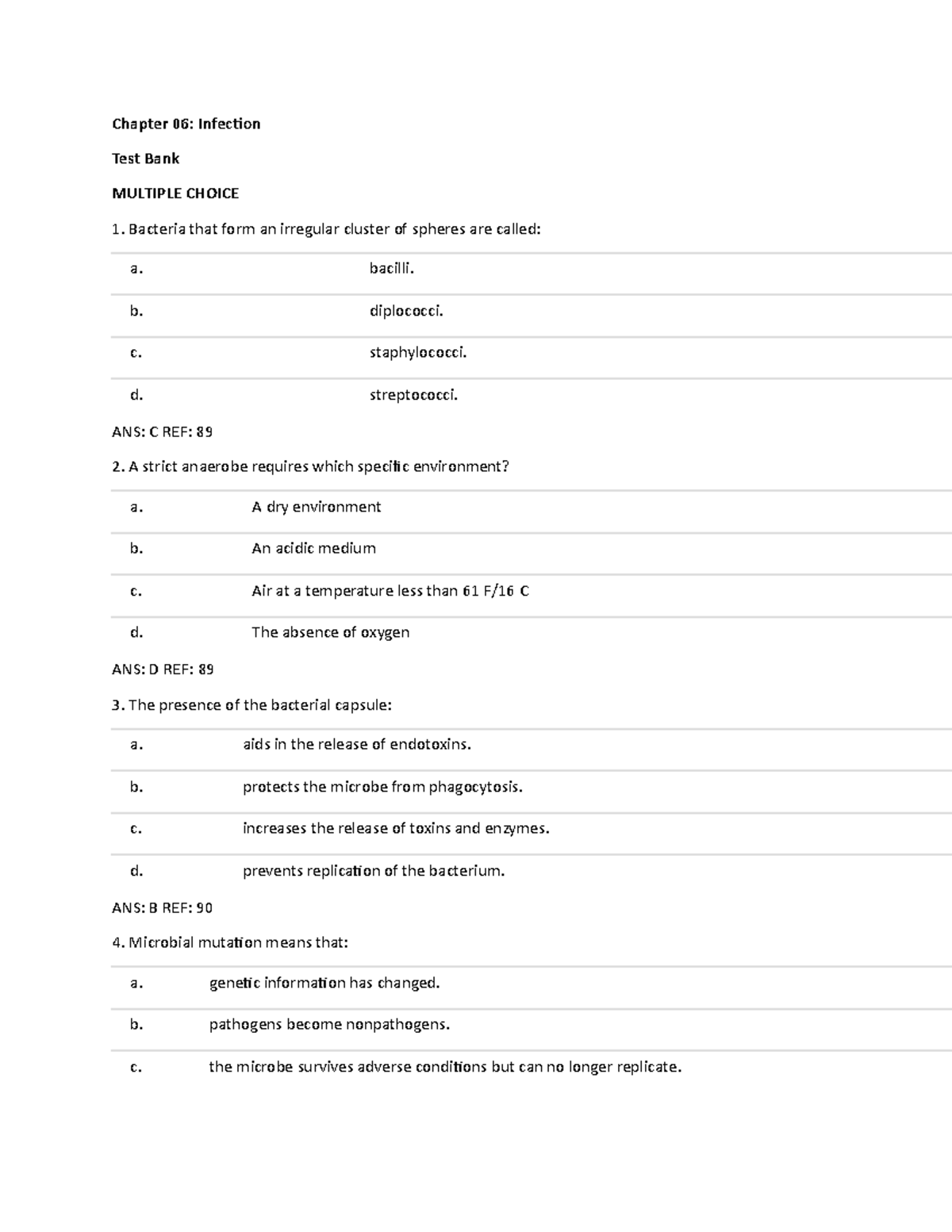 Ch. 6 Test Bank - Infection Concepts & Quiz Questions Summary - Studocu