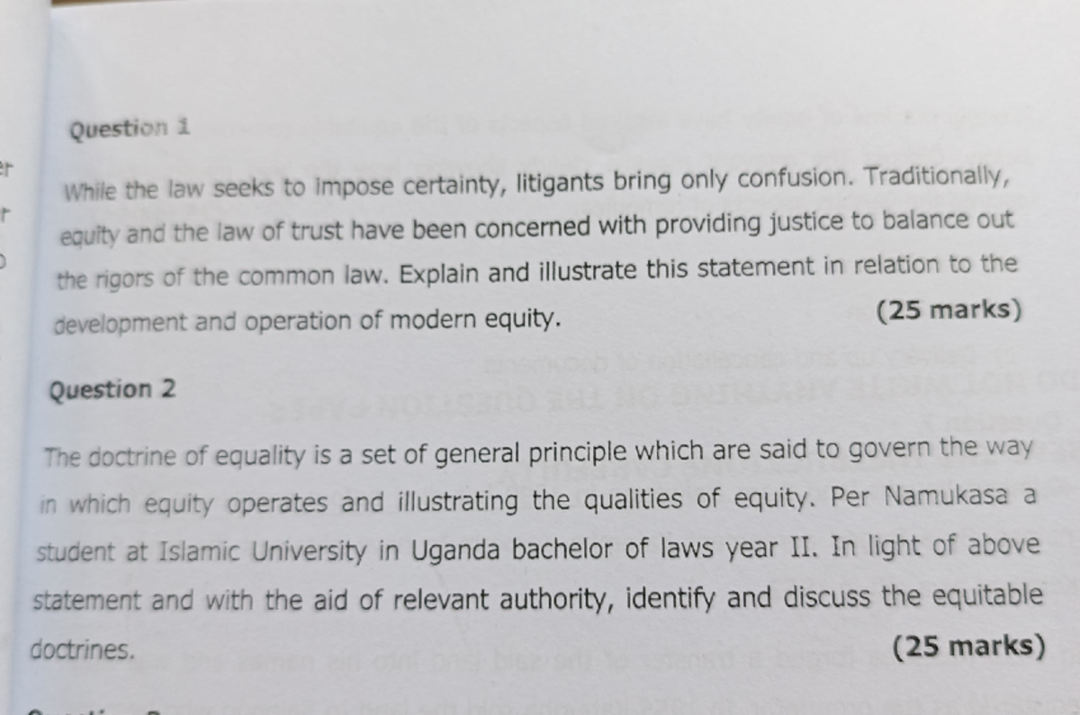 Equity and Trust - Study Materials for Law II Students - Studocu