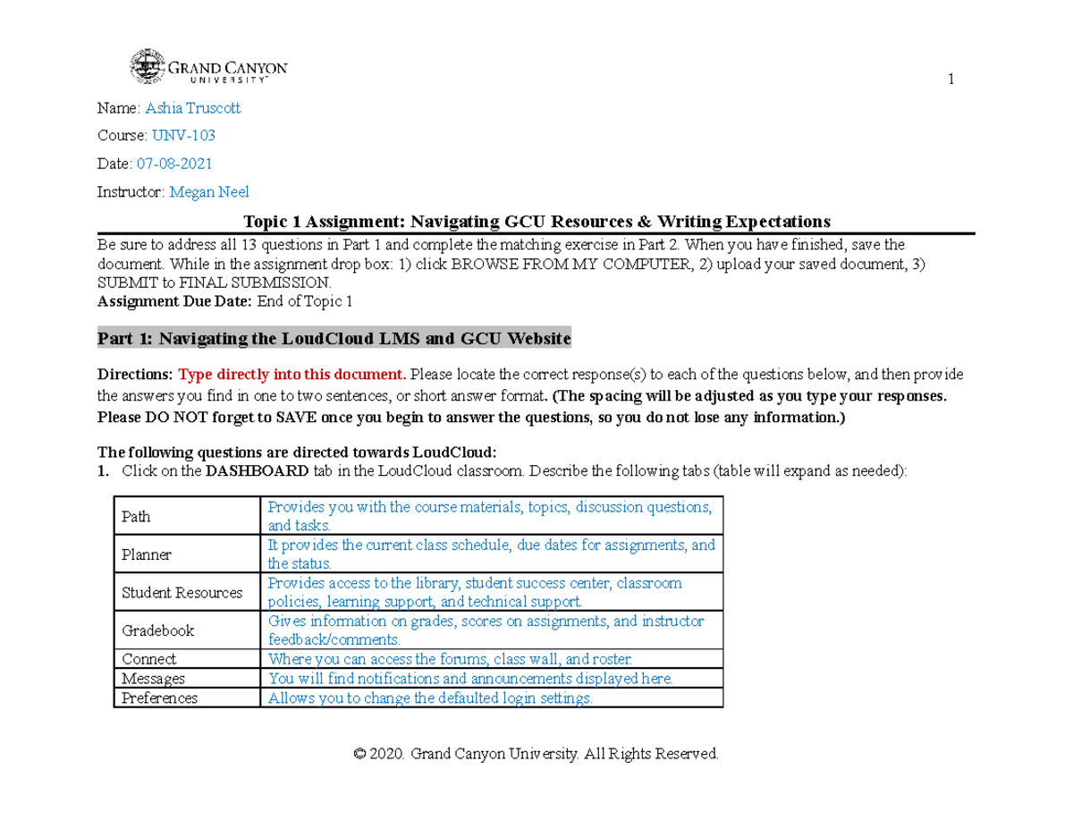UNV-103-T1 Worksheet Assignment - Name: Ashia Truscott Course: UNV ...
