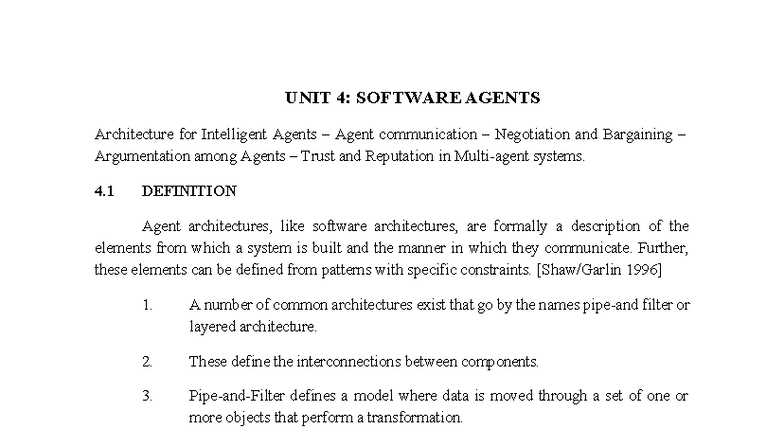 Unit 4: AI Notes on Software Agents Architecture and Communication ...