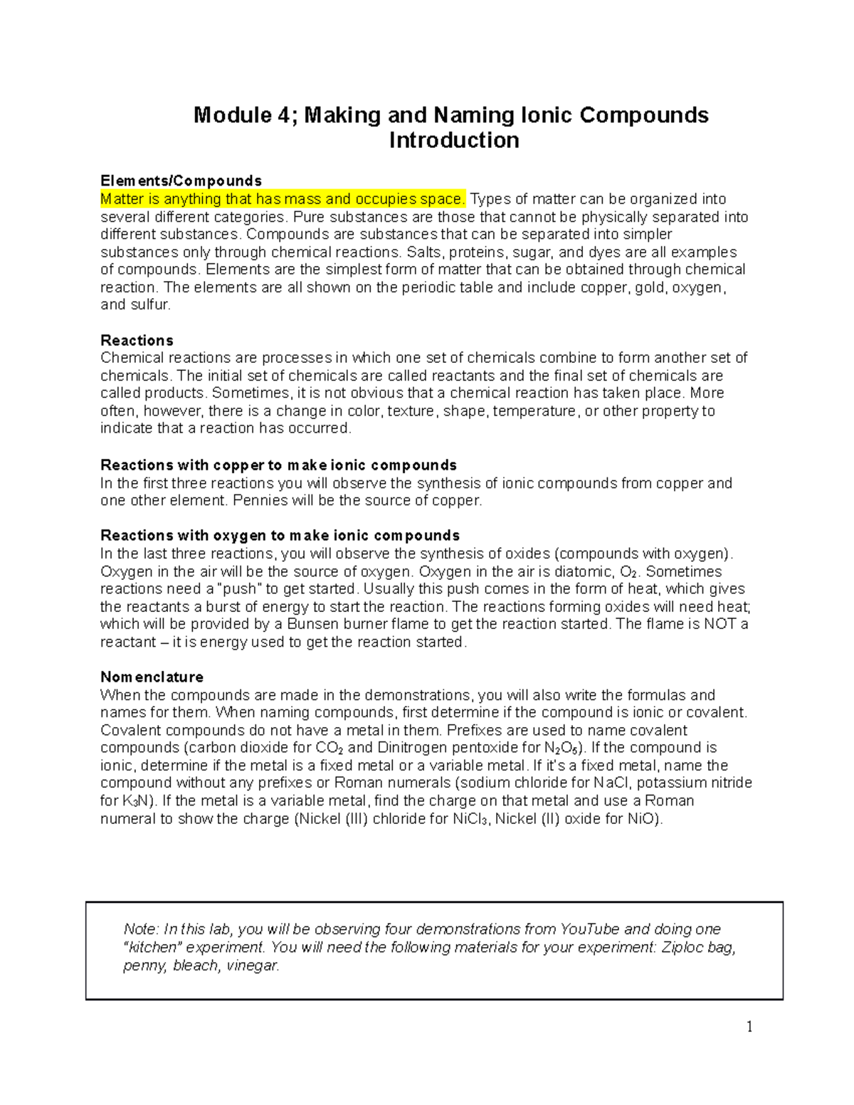 Module 4 lab ionic compounds - Module 4; Making and Naming Ionic ...
