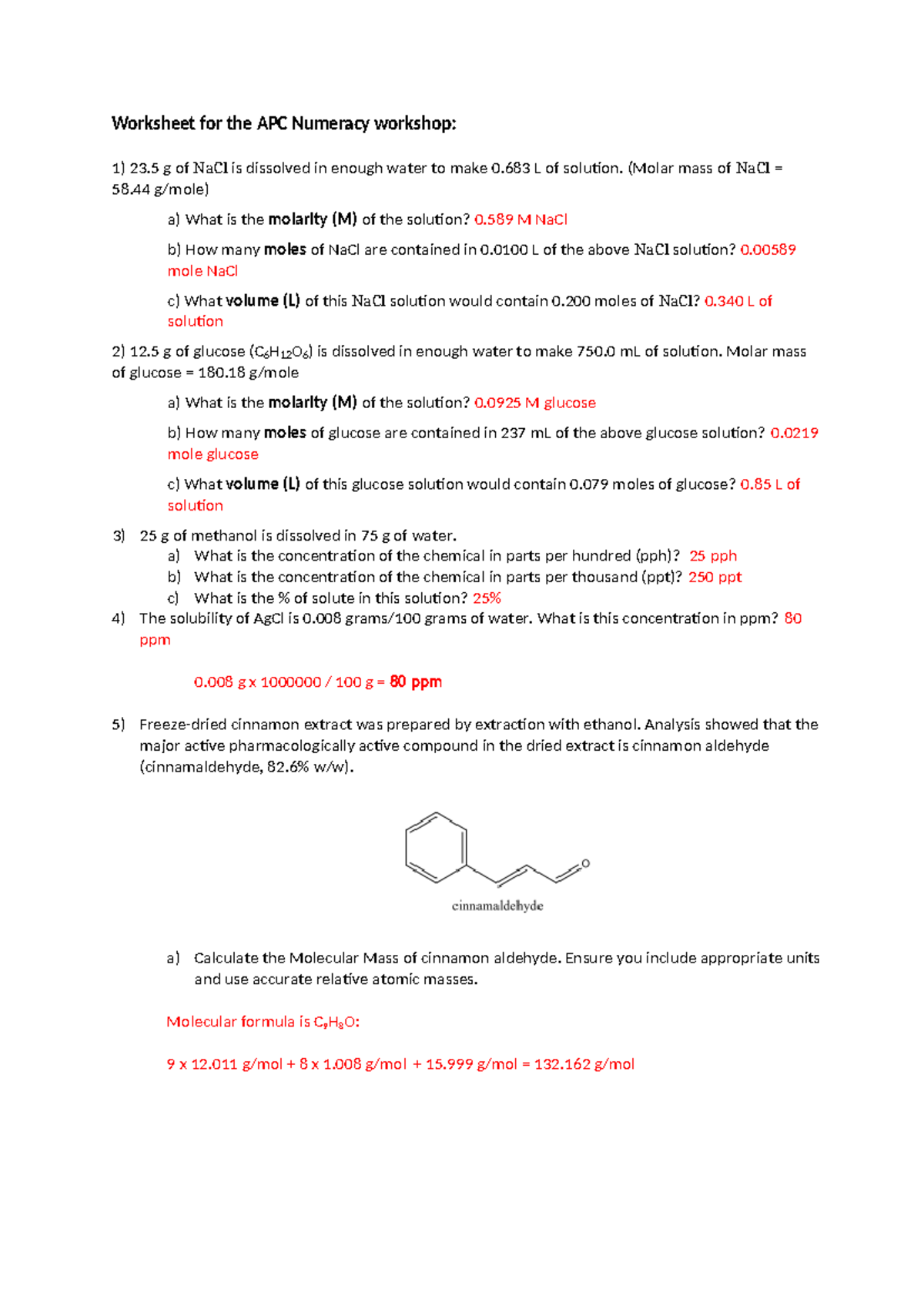 APC Numeracy Workshop Worksheet with Solutions and Answers - Studocu