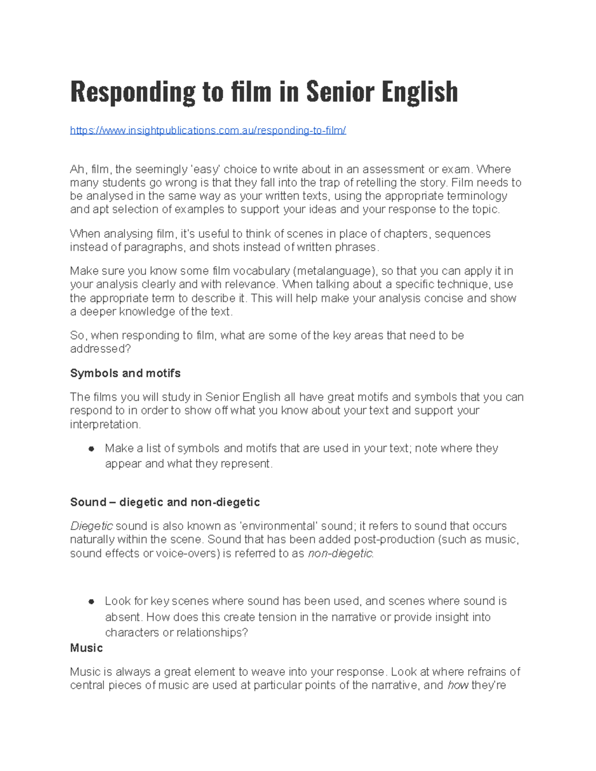 3a - Analyzing Film Techniques in Senior English Assessments - Studocu