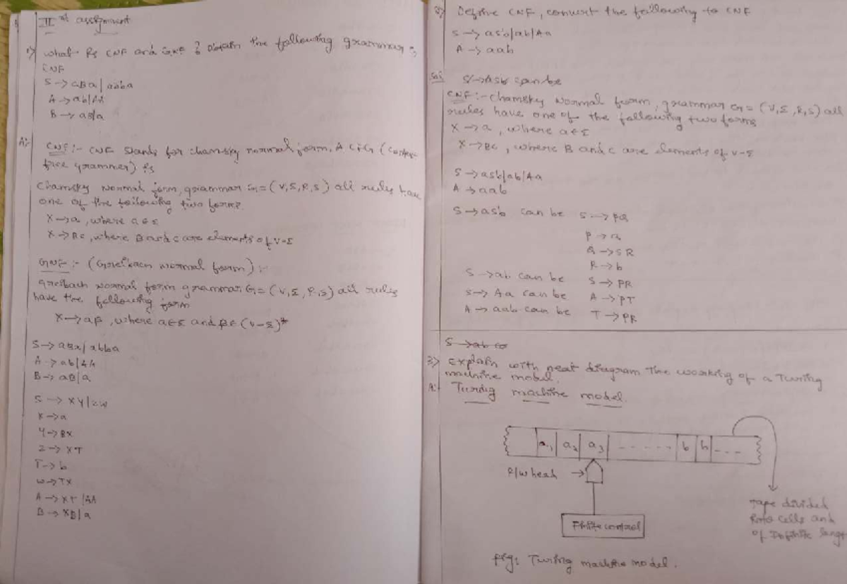 CNF & GNF: Turing Machine Models and Grammar Conversions (ME 101) - Studocu