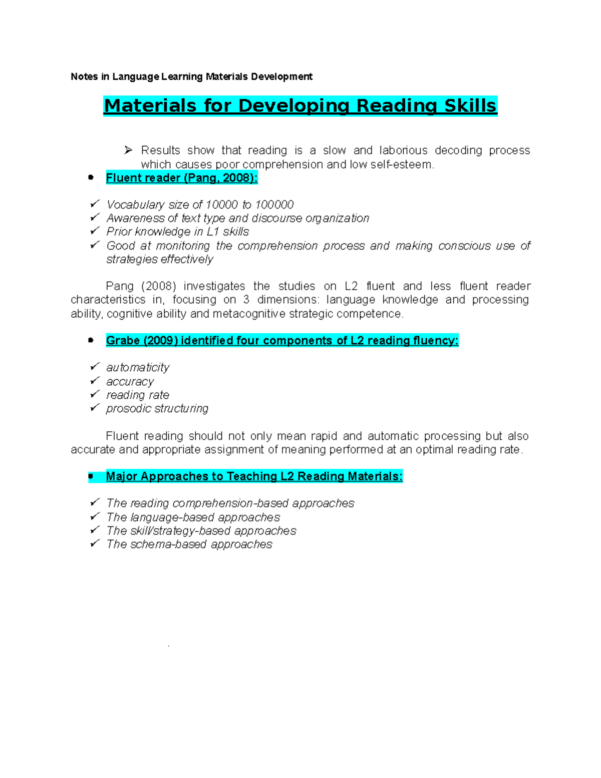 Materials for Developing Reading Skills - Notes in Language Learning ...