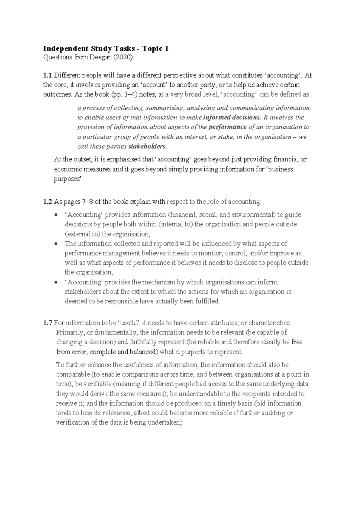Learn all - key points of lectures - Independent Study Tasks - Topic 1 ...
