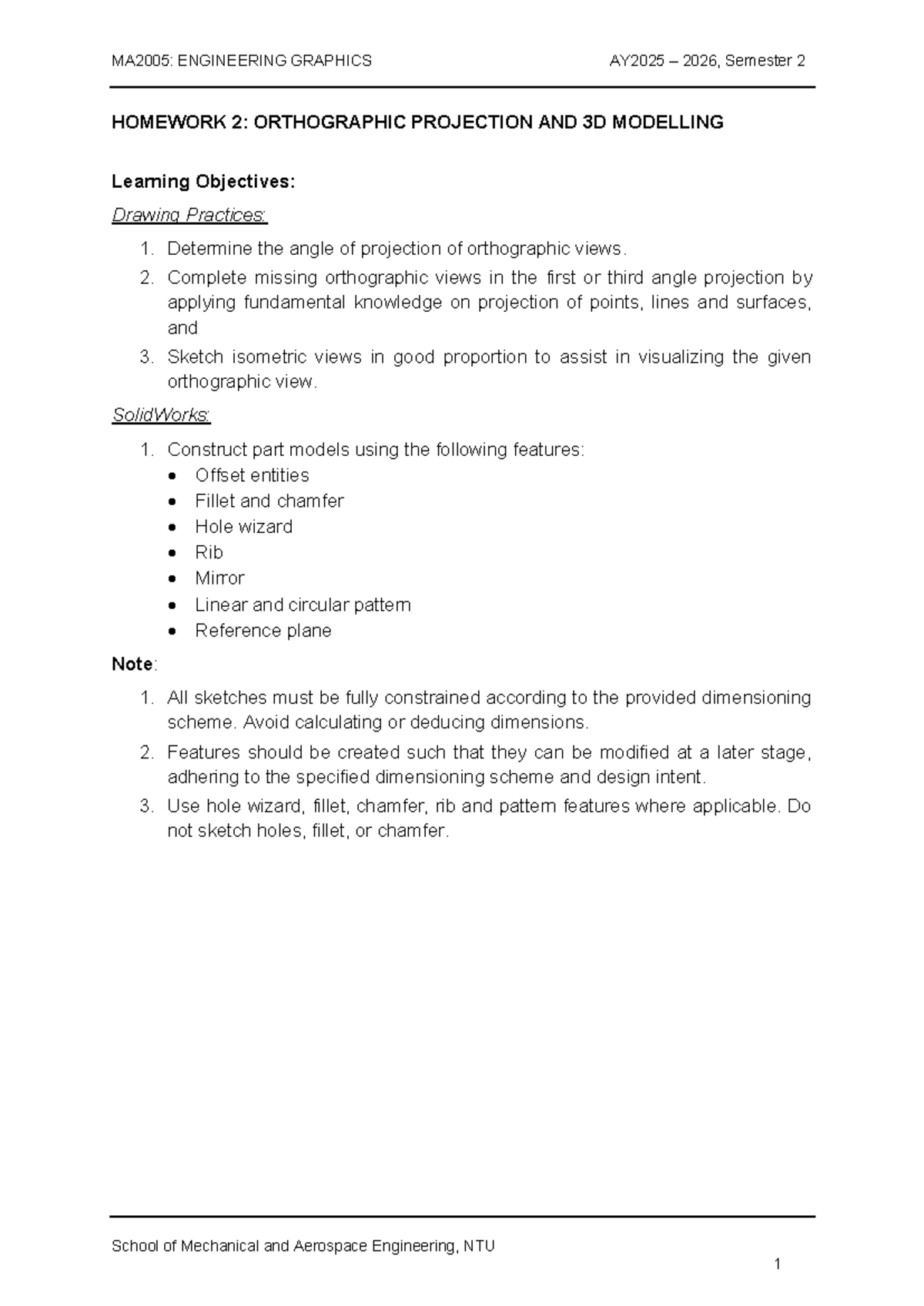 MA2005: ENGINEERING GRAPHICS AY2025-2026, Sem 2 Homework 2 Guide - Studocu