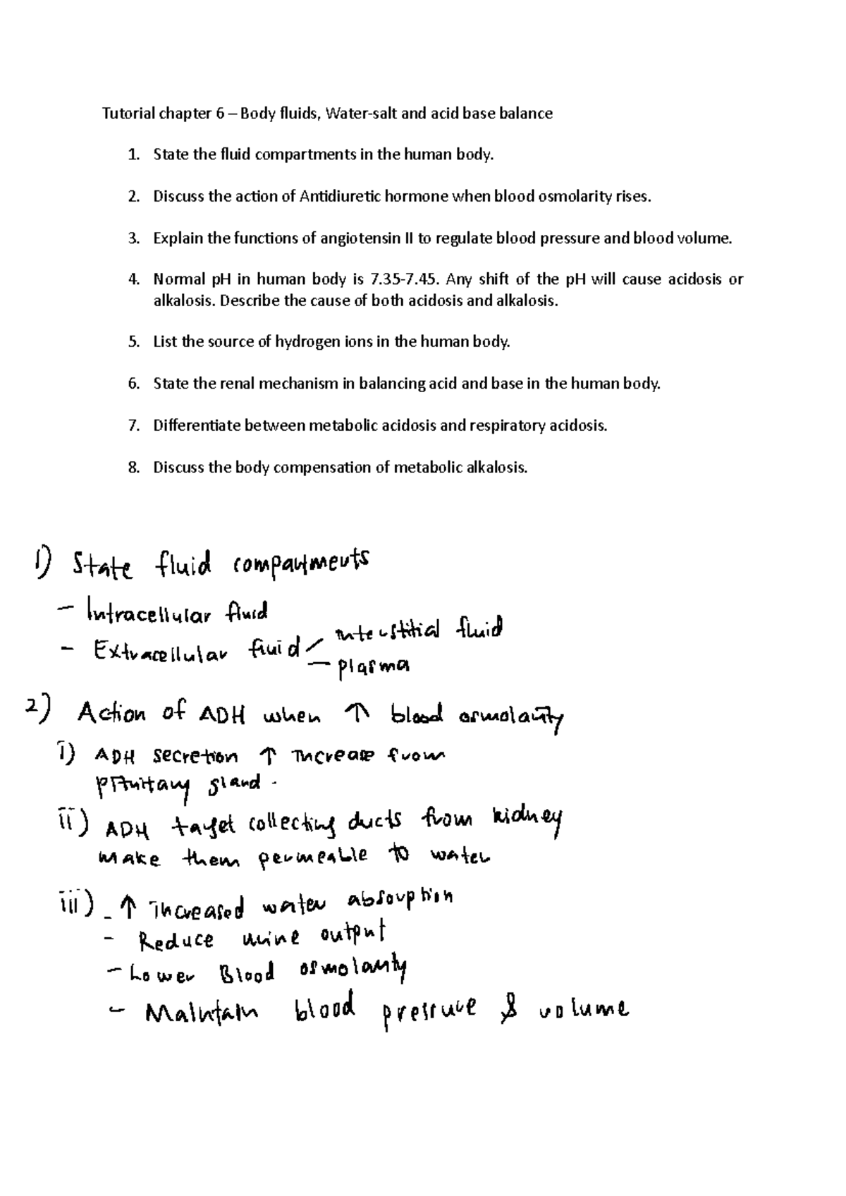 Tutorial chapter 6 Body fluid izyan - Tutorial chapter 6 – Body fluids ...