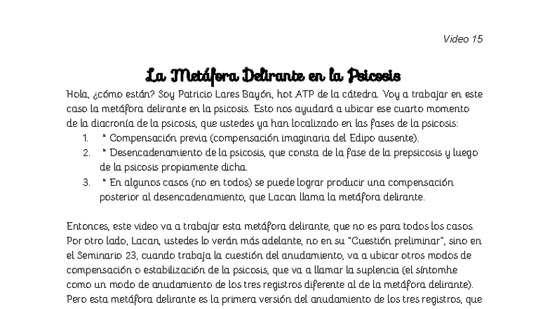 Video 15: La Metáfora Delirante en la Psicosis - Análisis y ...