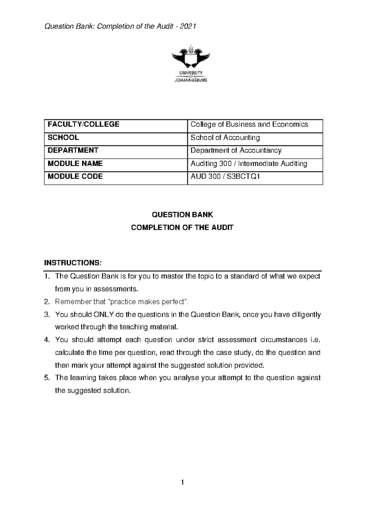 Learning Guide - Internal Control and Application Controls - Week 2 - FACULTY / COLLEGE College ...