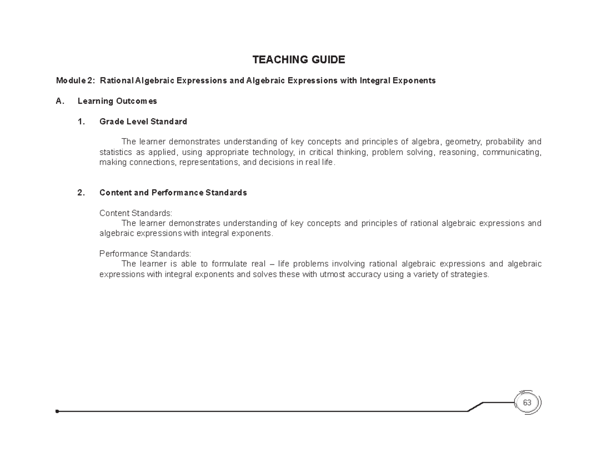 Grade 8 Math Module 2: Rational Algebraic Expressions Guide - Studocu