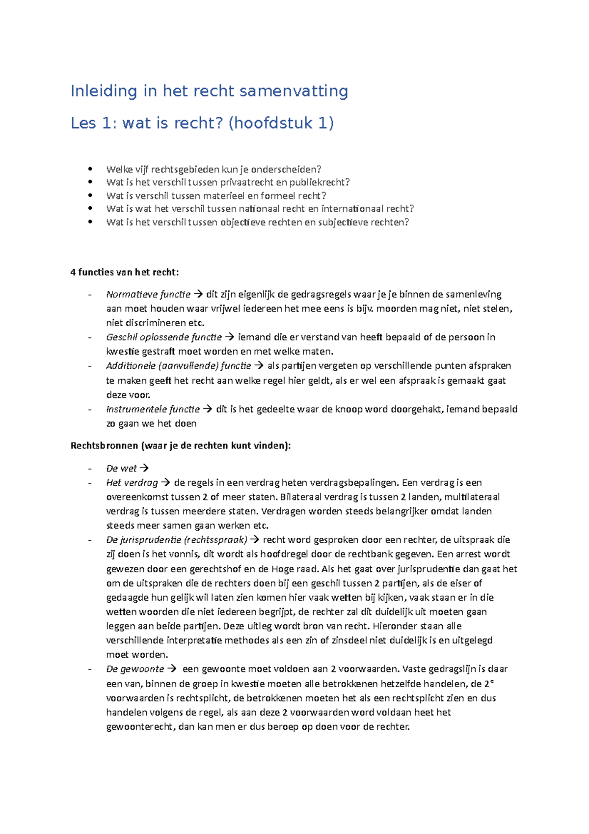 Samenvatting inleiding recht - Inleiding in het recht samenvatting Les ...