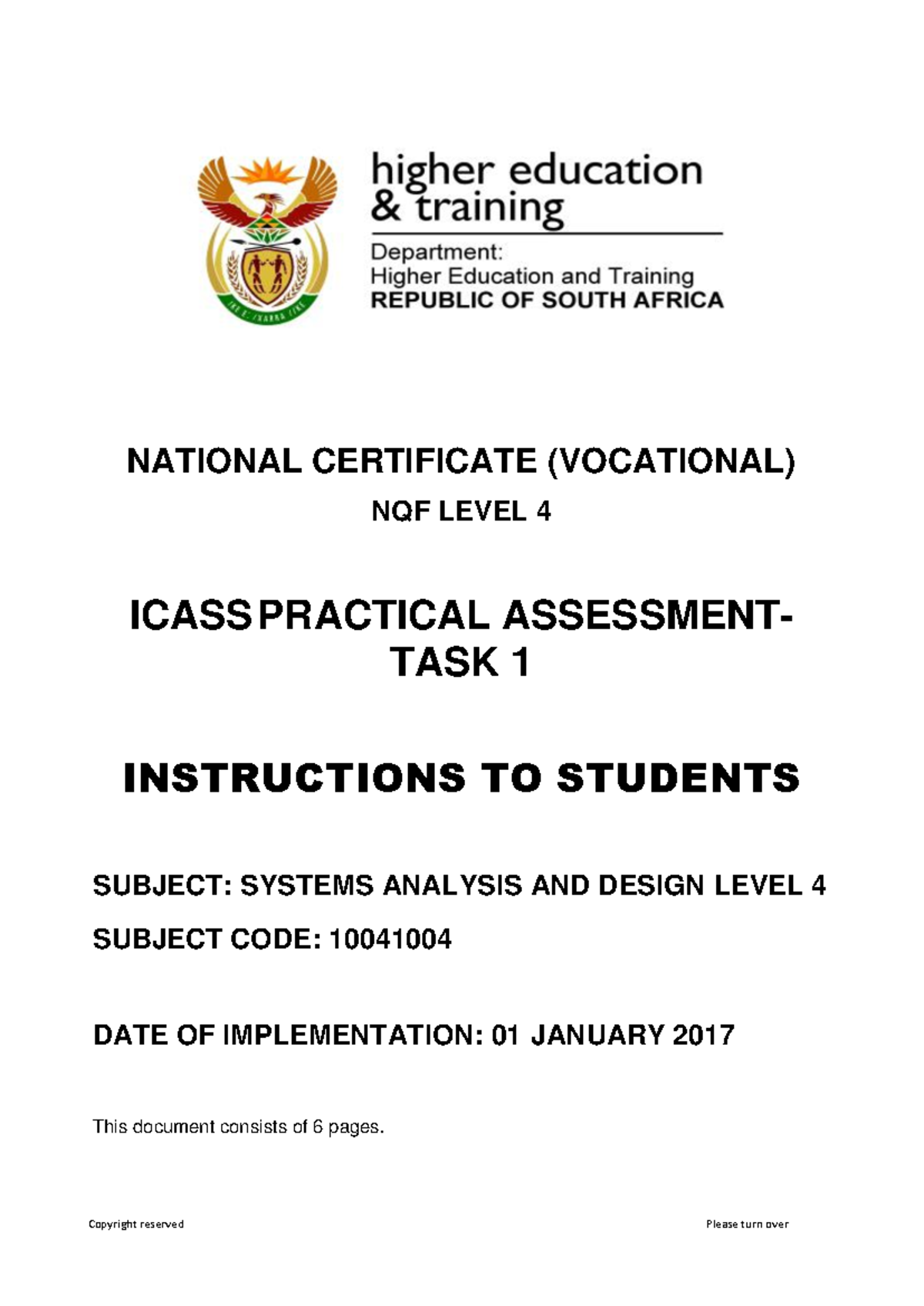 NC (V) SYSTEMS ANALYSIS AND DESIGN LEVEL 4 ICASS PRACTICAL ASSESSMENT TASK 1 & 2 - Studocu