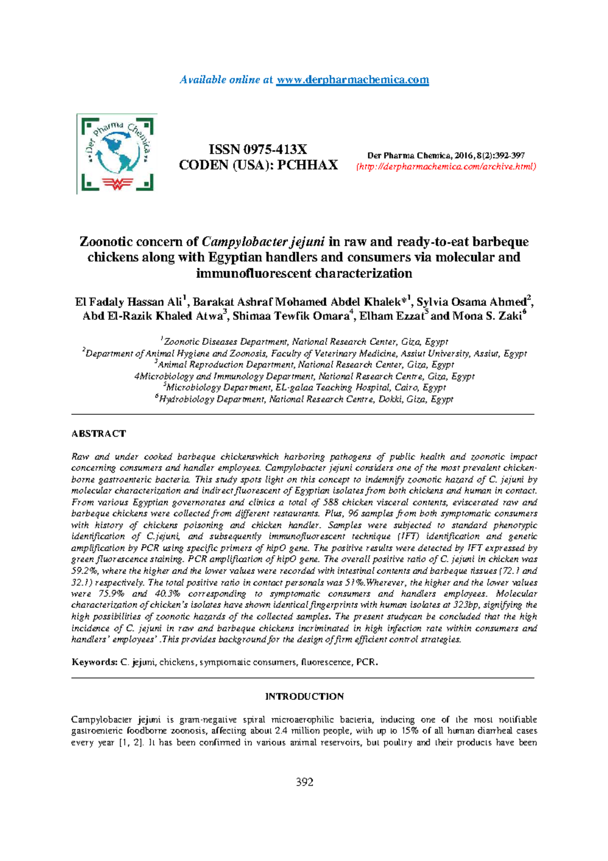 Zoonotic Concern of C. jejuni in Raw & BBQ Chickens: A Study (PCHHAX ...