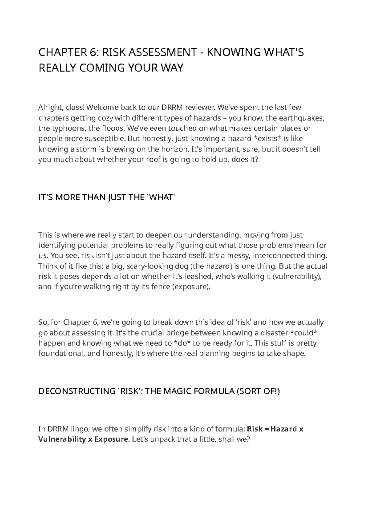 CHAPTER 6: RISK ASSESSMENT IN DISASTER RISK REDUCTION (DRRM) - Studocu