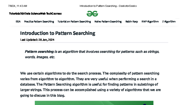 Introduction to Pattern Searching DSA Tutorial - Studocu