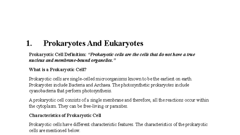 Cell Bio Unit 1: Prokaryotic vs Eukaryotic Cells Overview - Studocu