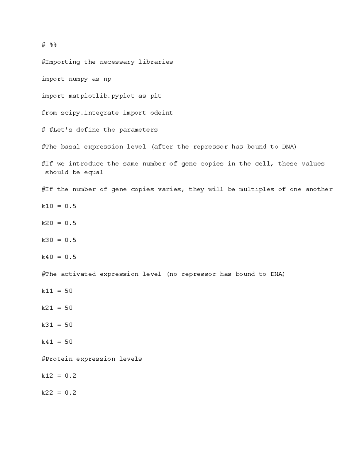 Repressilator Model Simulation in Python - Code Analysis - Studocu