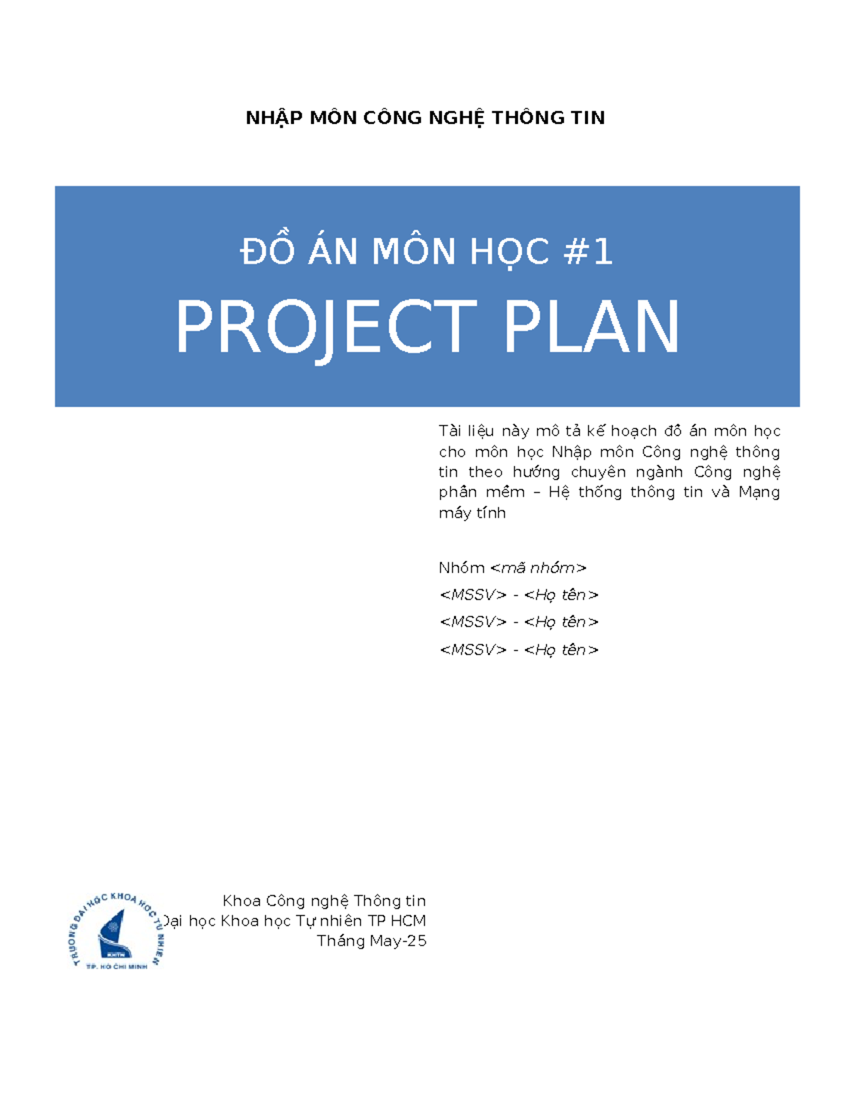 Kế Hoạch Đồ Án Môn Học Nhập Môn Công Nghệ Thông Tin (NMCNTT) - Studocu