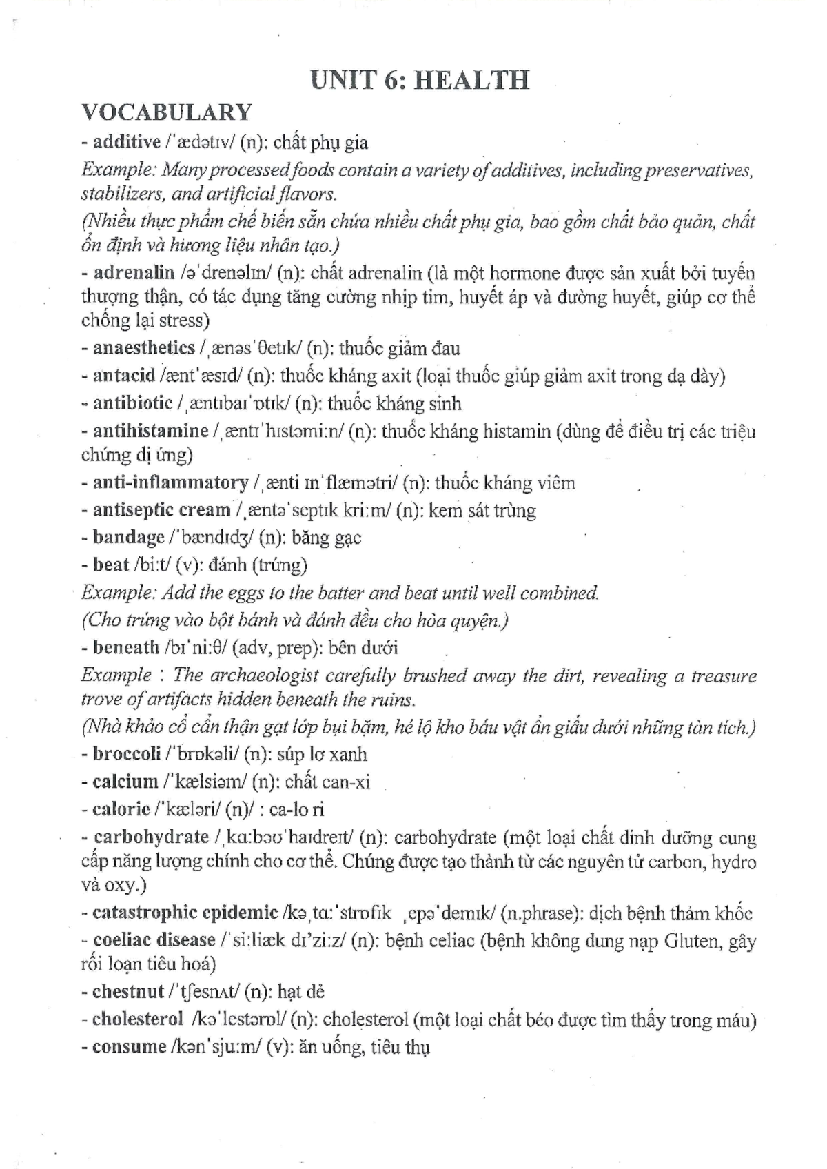 FG12.UNIT 6. Health Vocabulary and Key Terms - Studocu
