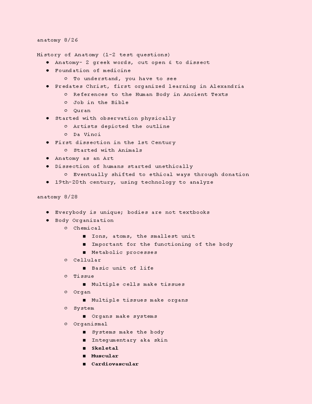 Anatomy Lecture Notes: Foundations & Body Organization (ANAT 101) - Studocu