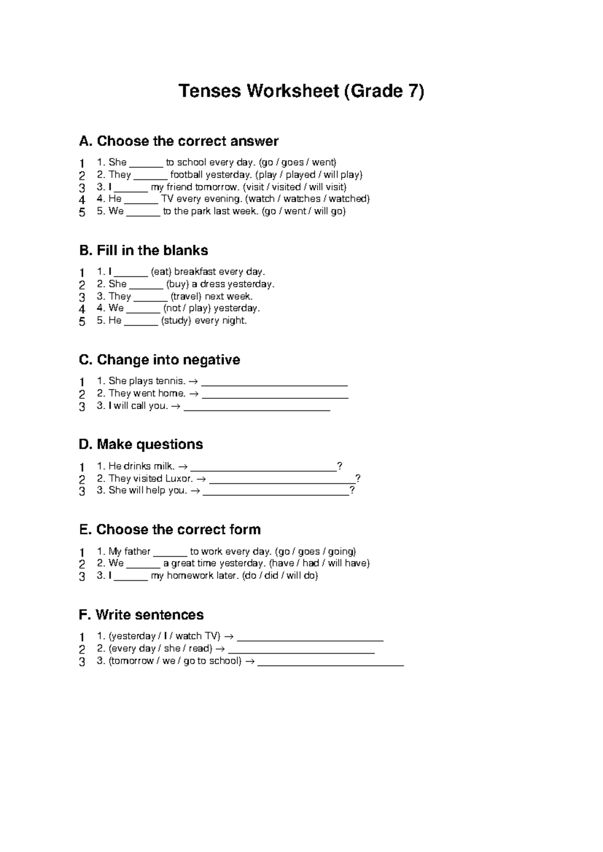 Grade 7 Tenses Worksheet: Practice and Exercises - Studocu