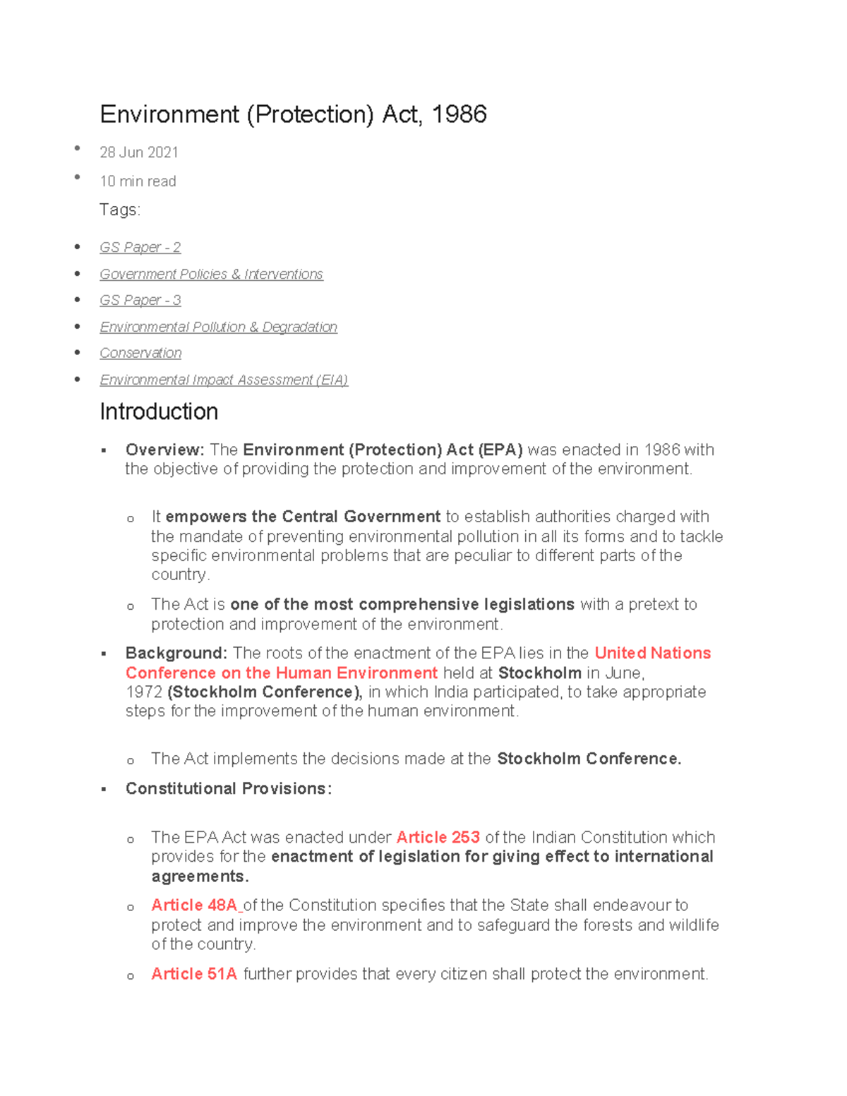 Environment (Protection) Act, 1986: Overview & Key Features - Studocu
