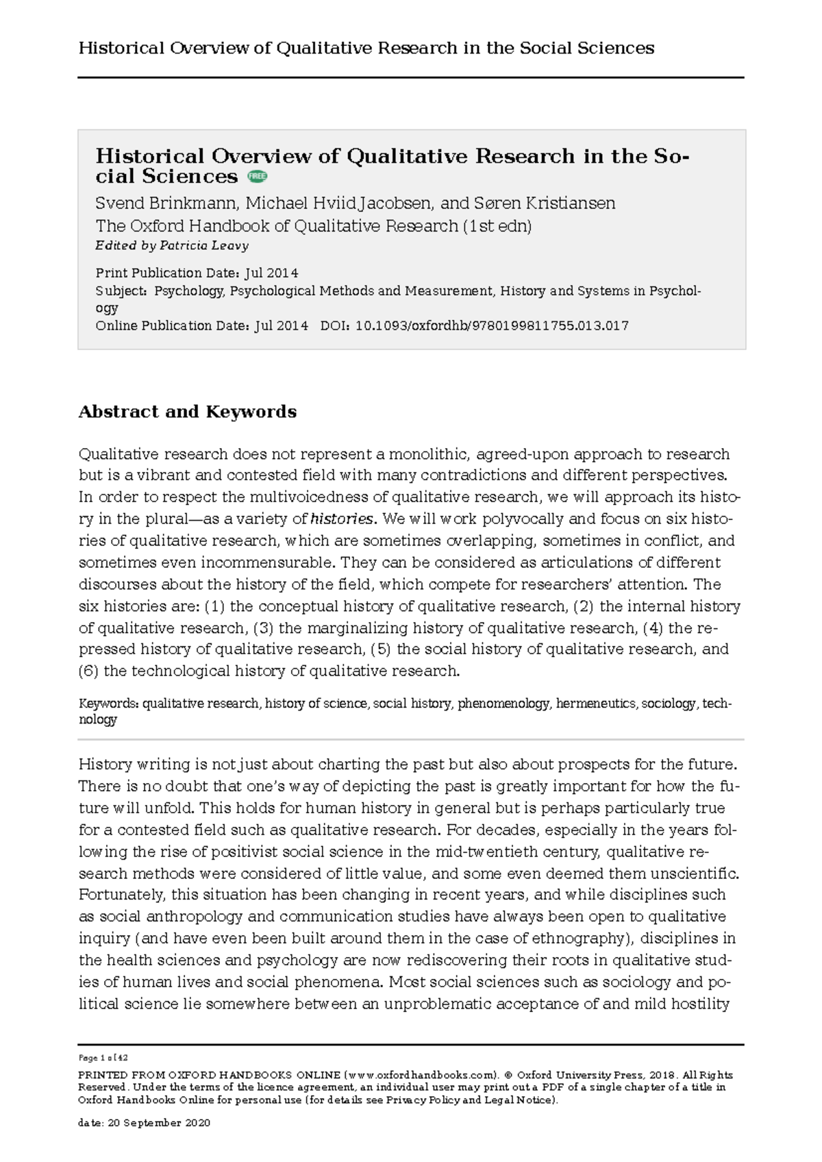 Historical Overview of Qualitative Research in Social Sciences (2014 ...