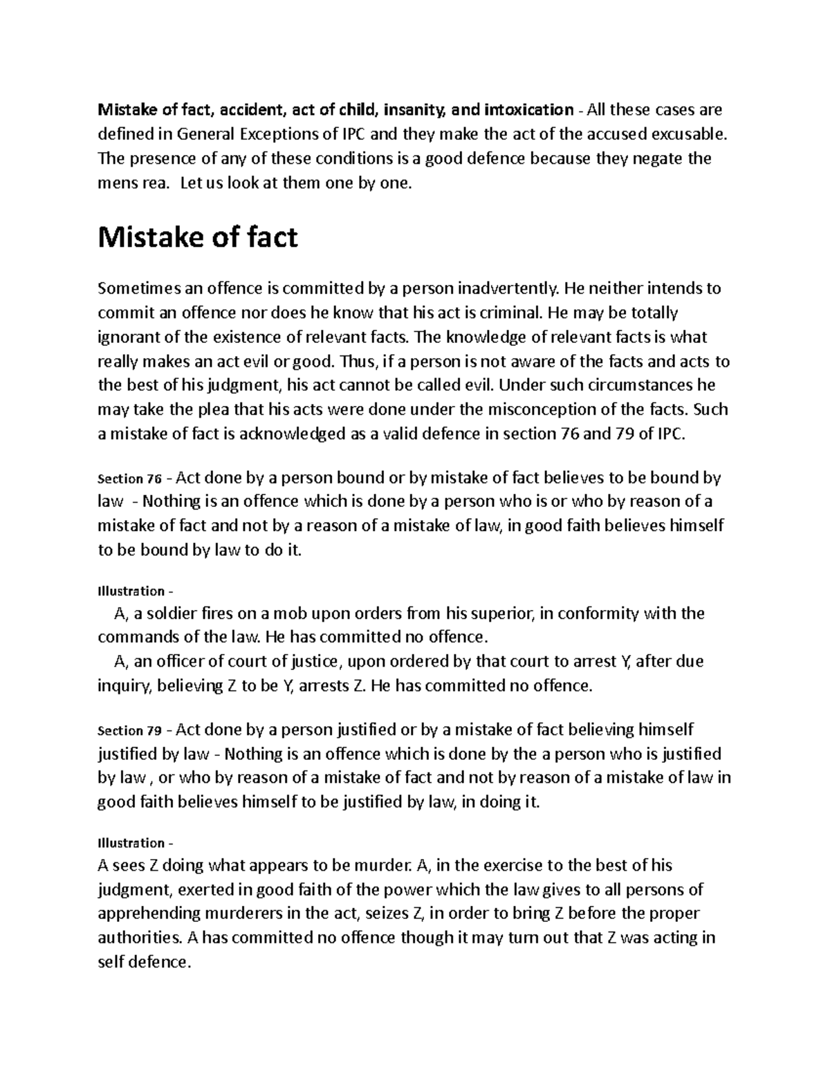 Mistake of Fact-Sec.76&79of IPC - Mistake of fact, accident, act of ...
