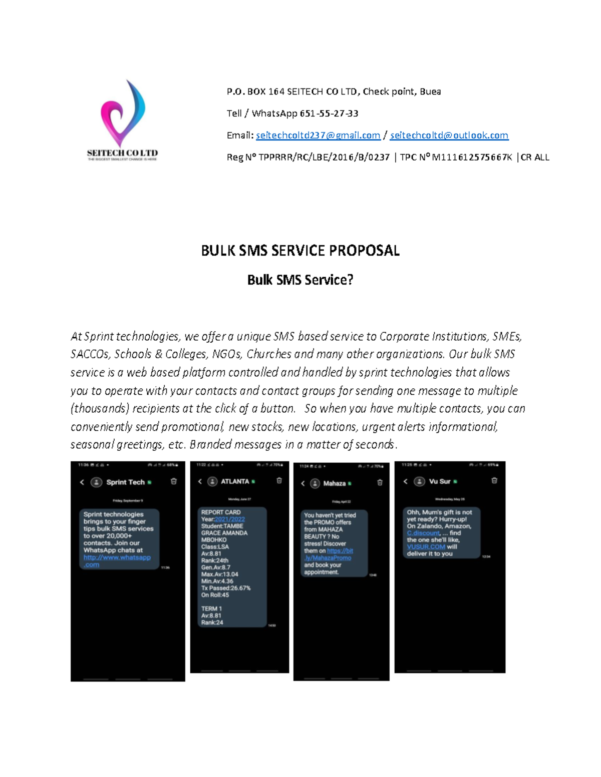 BULK SMS Service Proposal for Corporate Marketing Solutions - Studocu