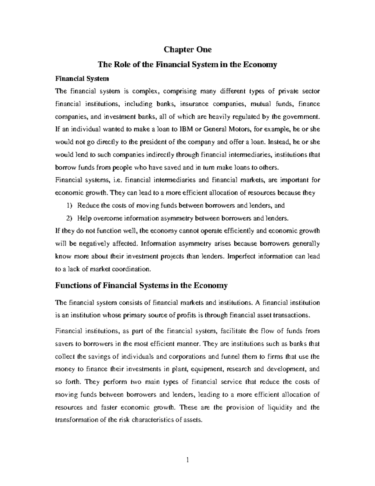 Chapter 1 FMI - The Role of Financial Systems in Economic Growth - Studocu