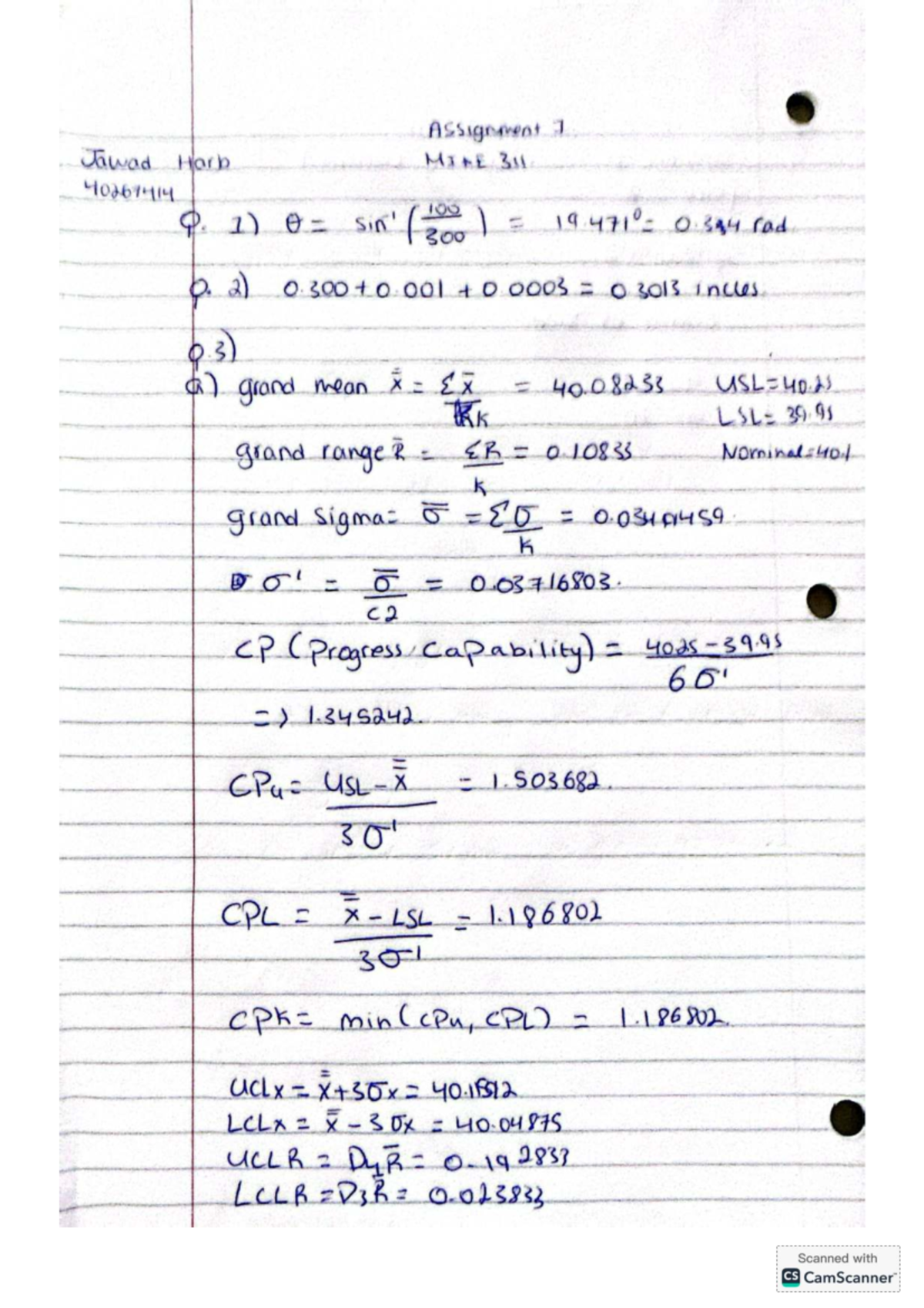MIAE 311 Assignment 1: Statistical Analysis and Capability Study - Studocu