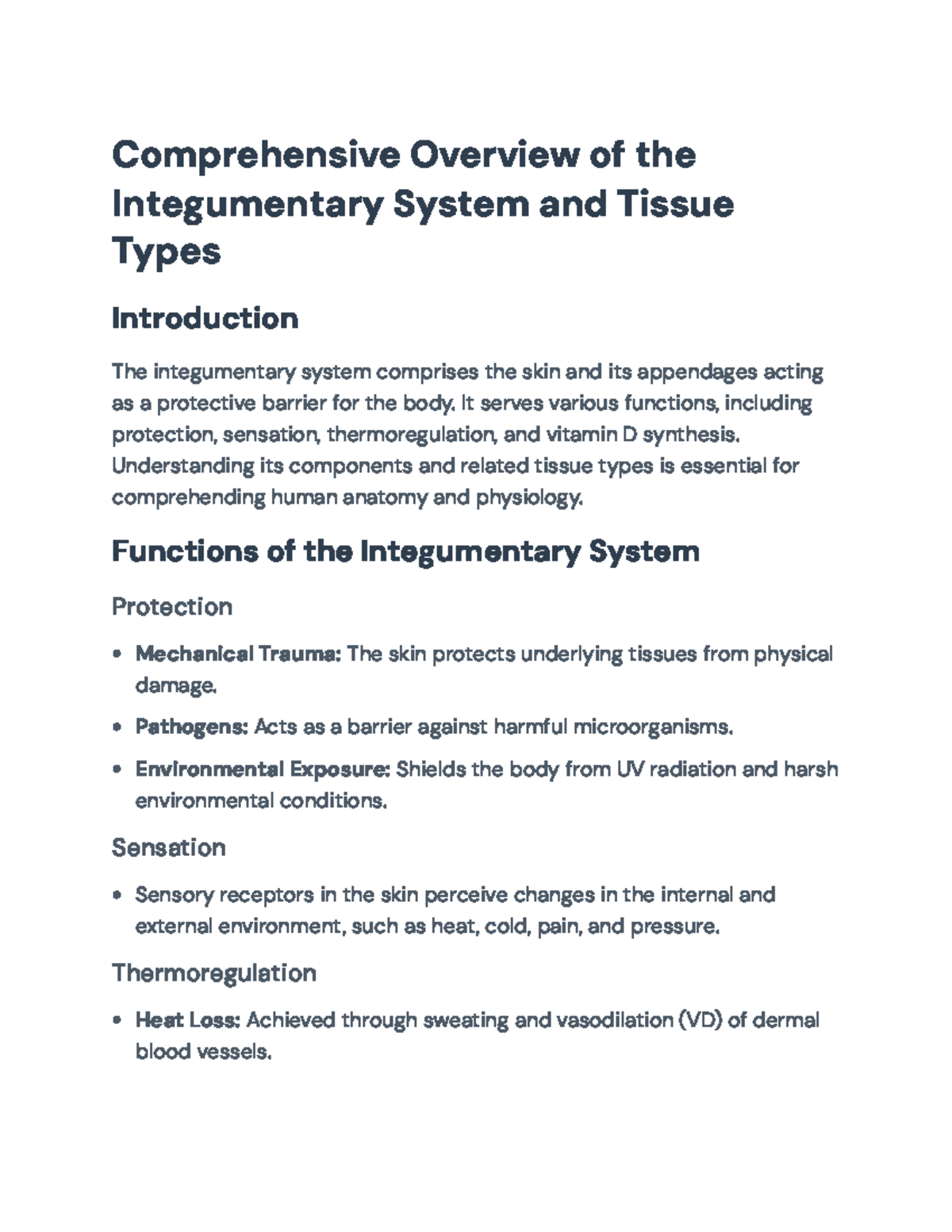 Comprehensive Notes on Integumentary System & Tissue Types (Bio 103 ...