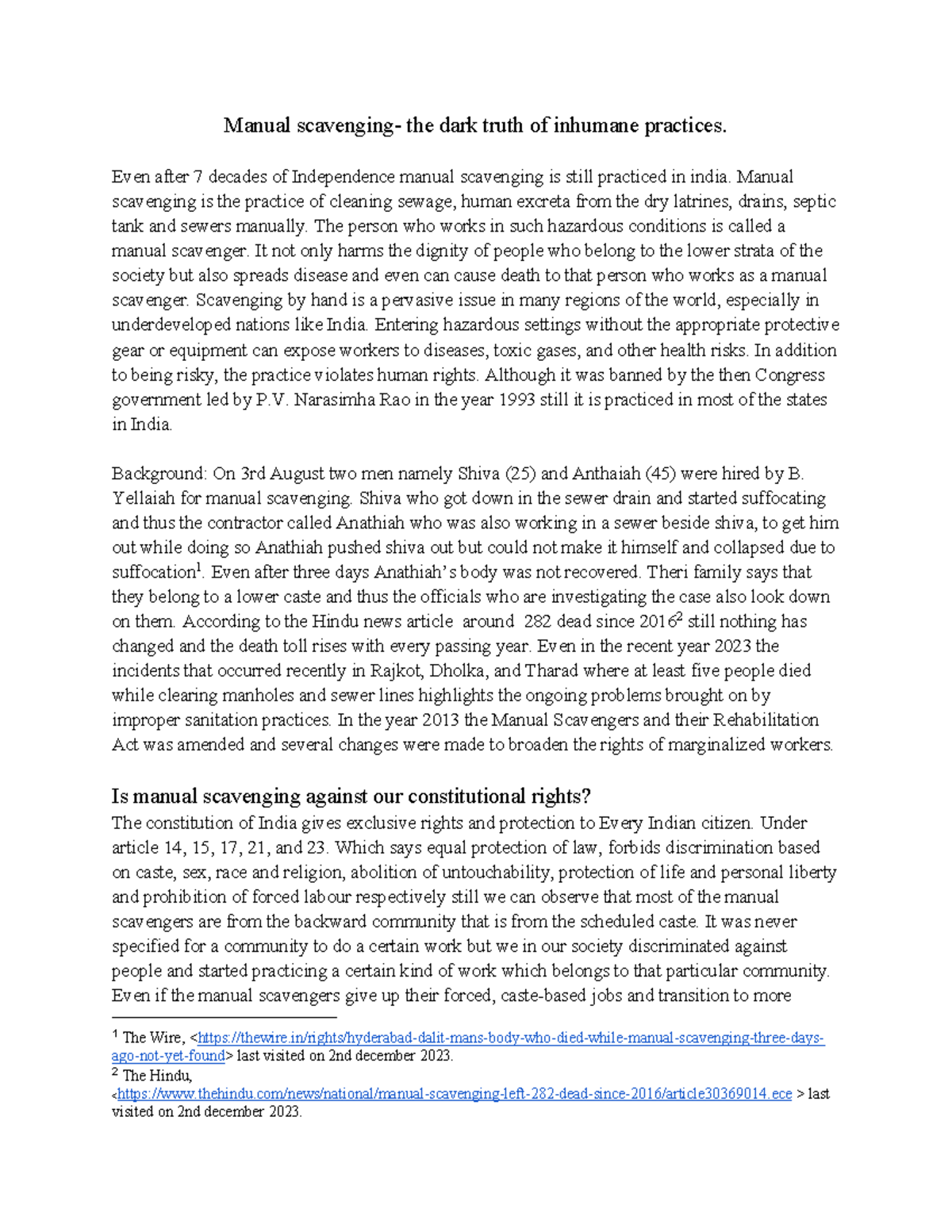 Manual scavenging- the dark truth of inhumane practices. - Even after 7 ...