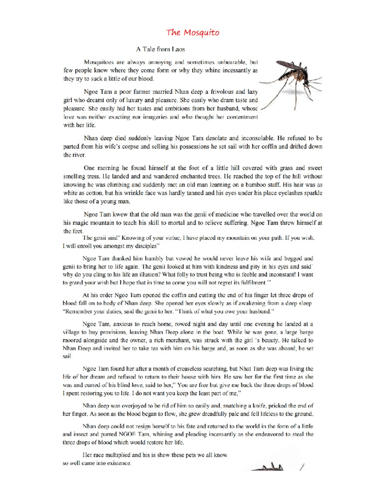 The-Mosquito: A Tale of Love and Transformation in Laos - Studocu