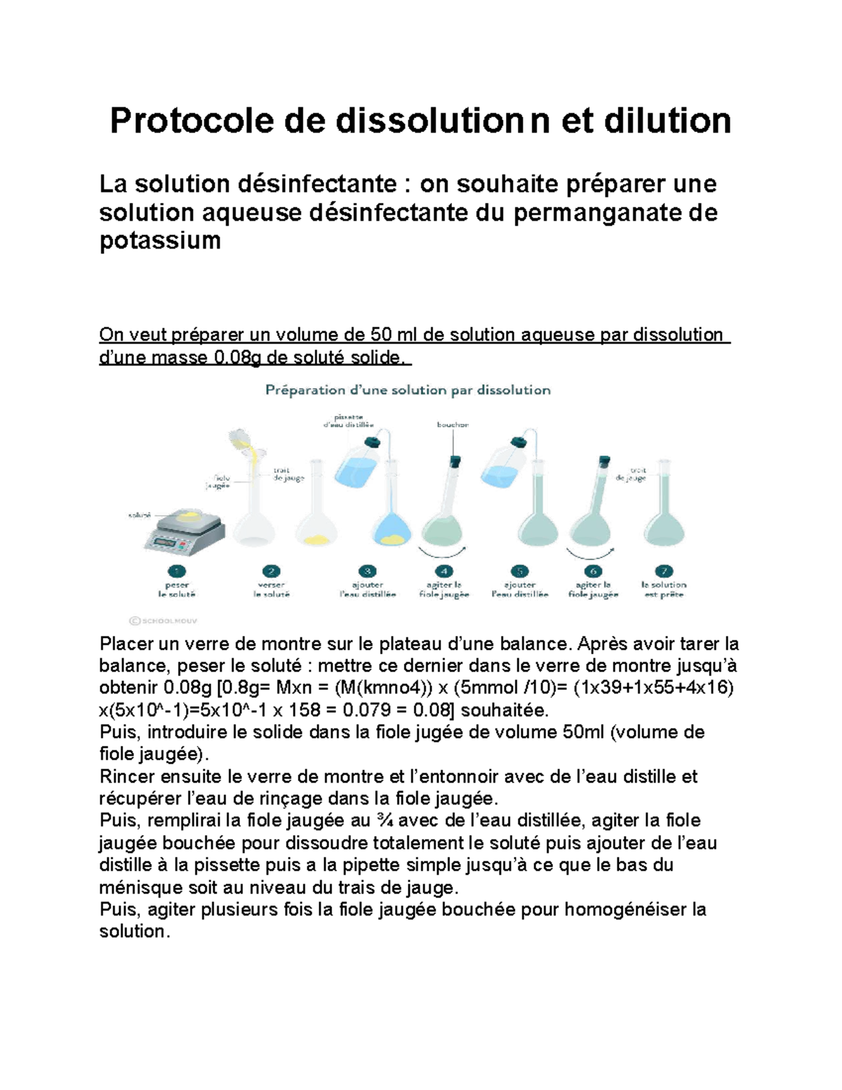 Protocole de dissolution n et dilution - Placer un verre de montre sur le plateau d’une balance ...