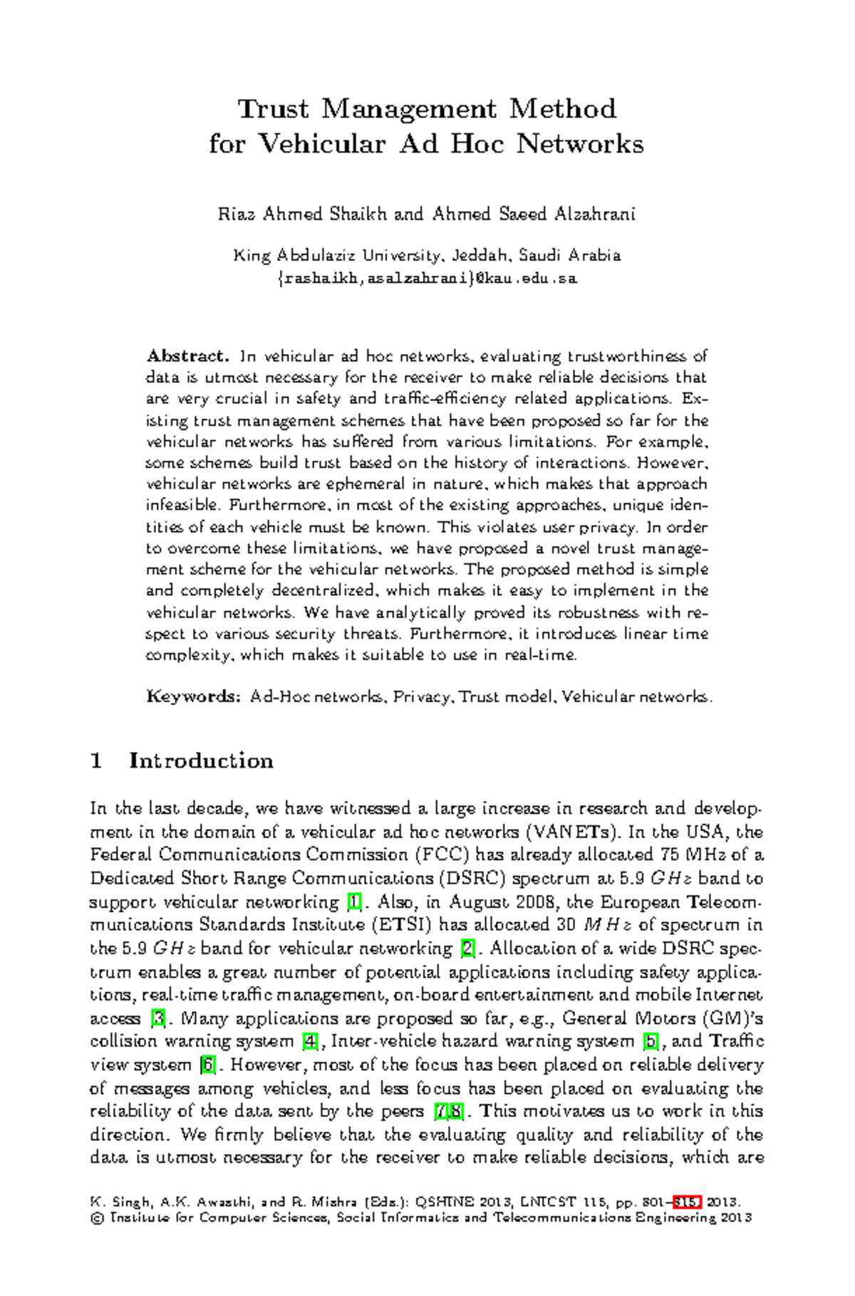 Trust Management Method for VANETs: A Novel Approach (Chp3A10) - Studocu