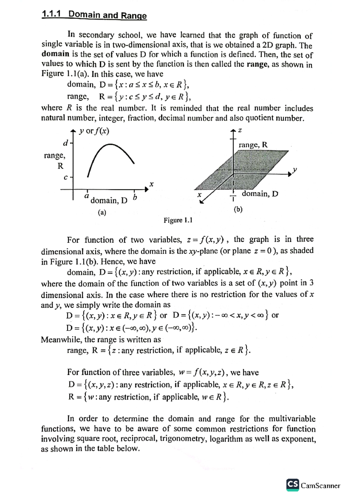 Chapter 2: Domain and Range of Multivariable Functions - CS 2C Level ...