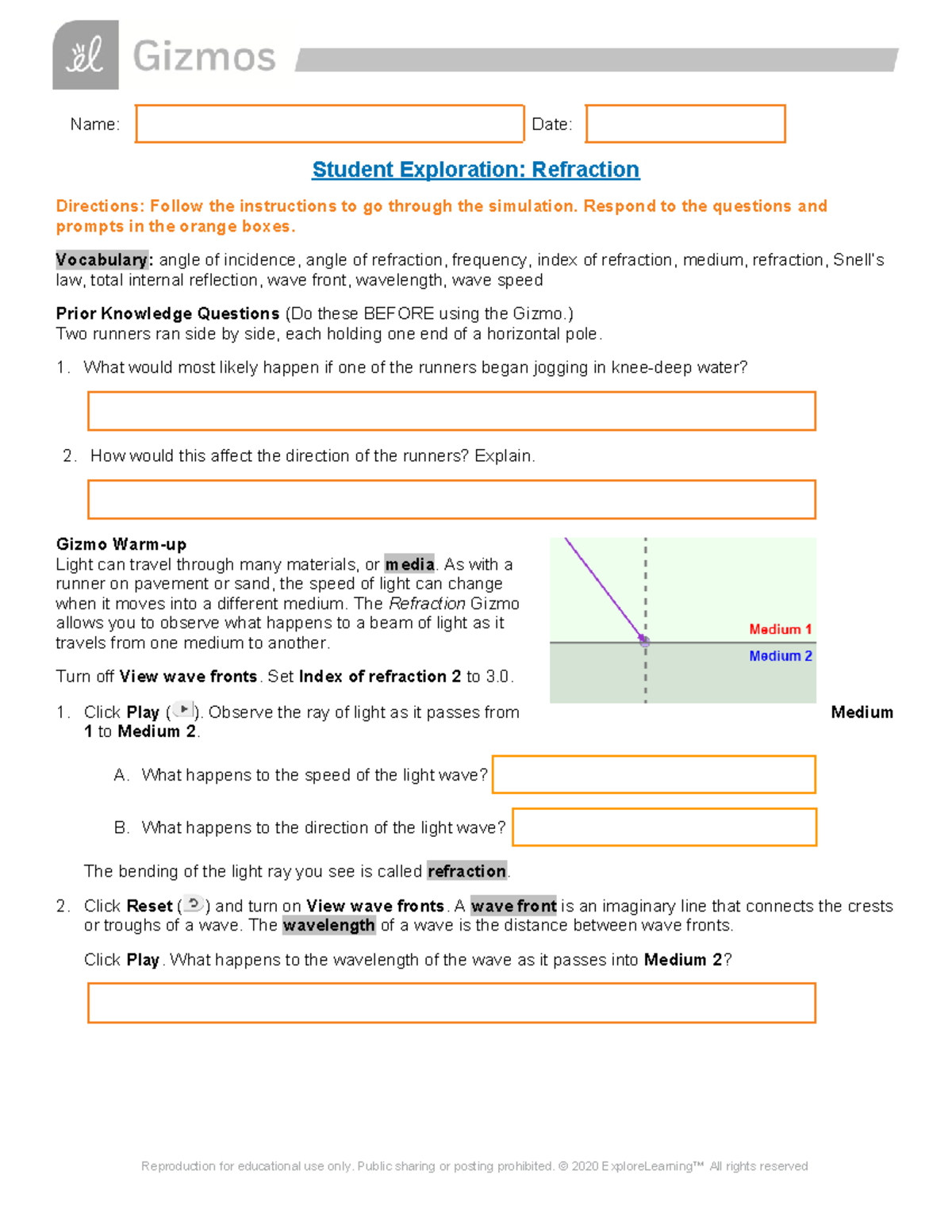 Refraction Gizmo Lab Exploration - Physics Lab (PHYS 101) - Studocu