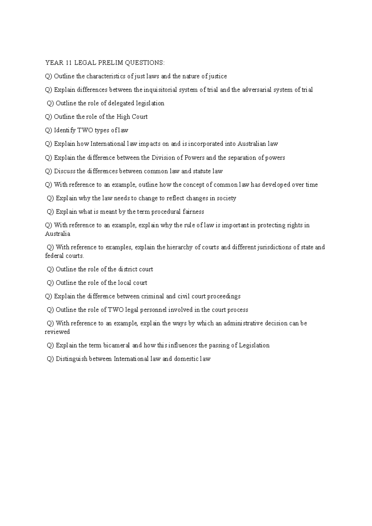 YEAR 11 Legal Studies Prelim Exam Questions and Answers - Studocu