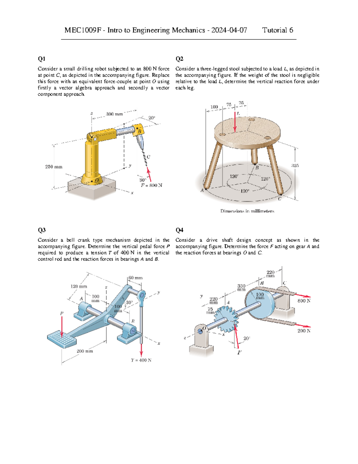 MEC1009F - Tutorial 6: Drilling Robot & Stool Reaction Forces Analysis - Studocu