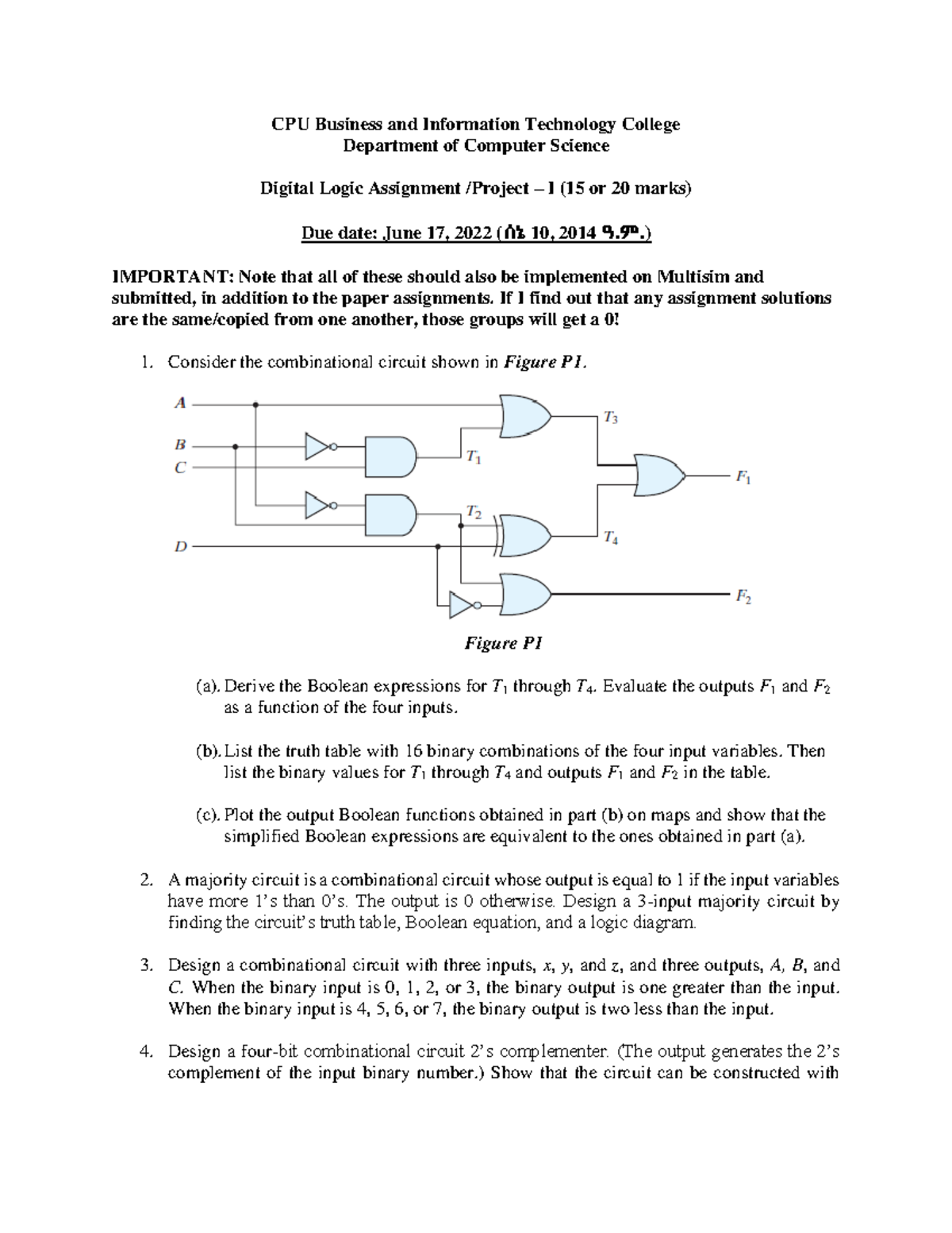 DLD-Assignment - digital logic design assignment - CPU Business and ...