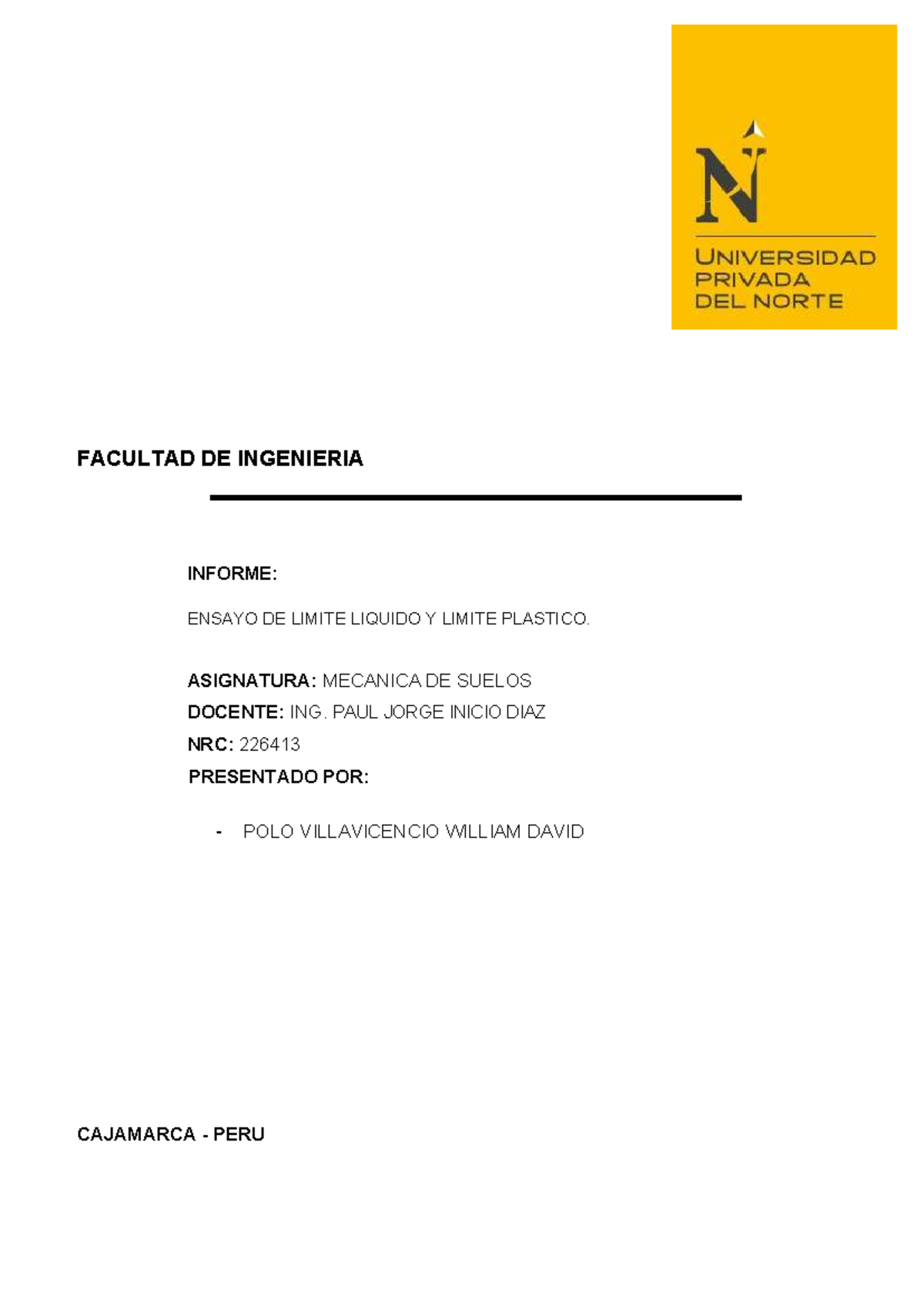 MECÁNICA DE SUELOS: ENSAYO DE LÍMITE LÍQUIDO Y PLÁSTICO - NRC 226413 ...