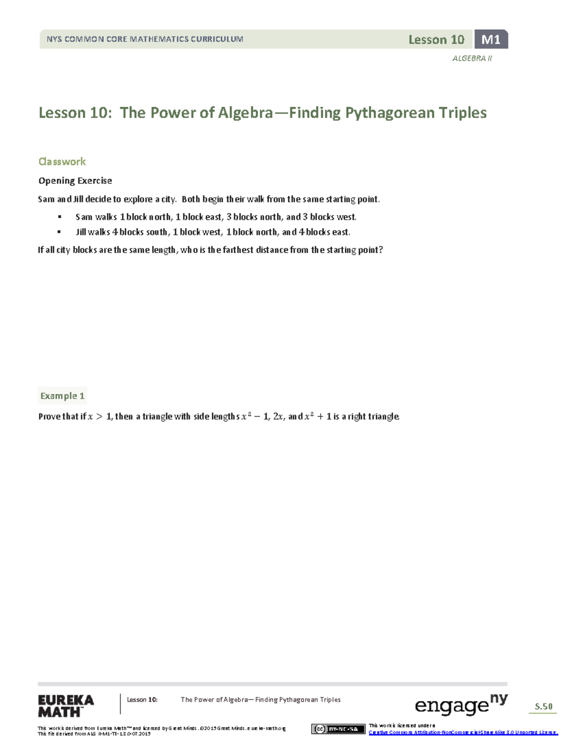 Lesson 10: The Power of Pythagorean Triples - M1 Algebra II - Studocu