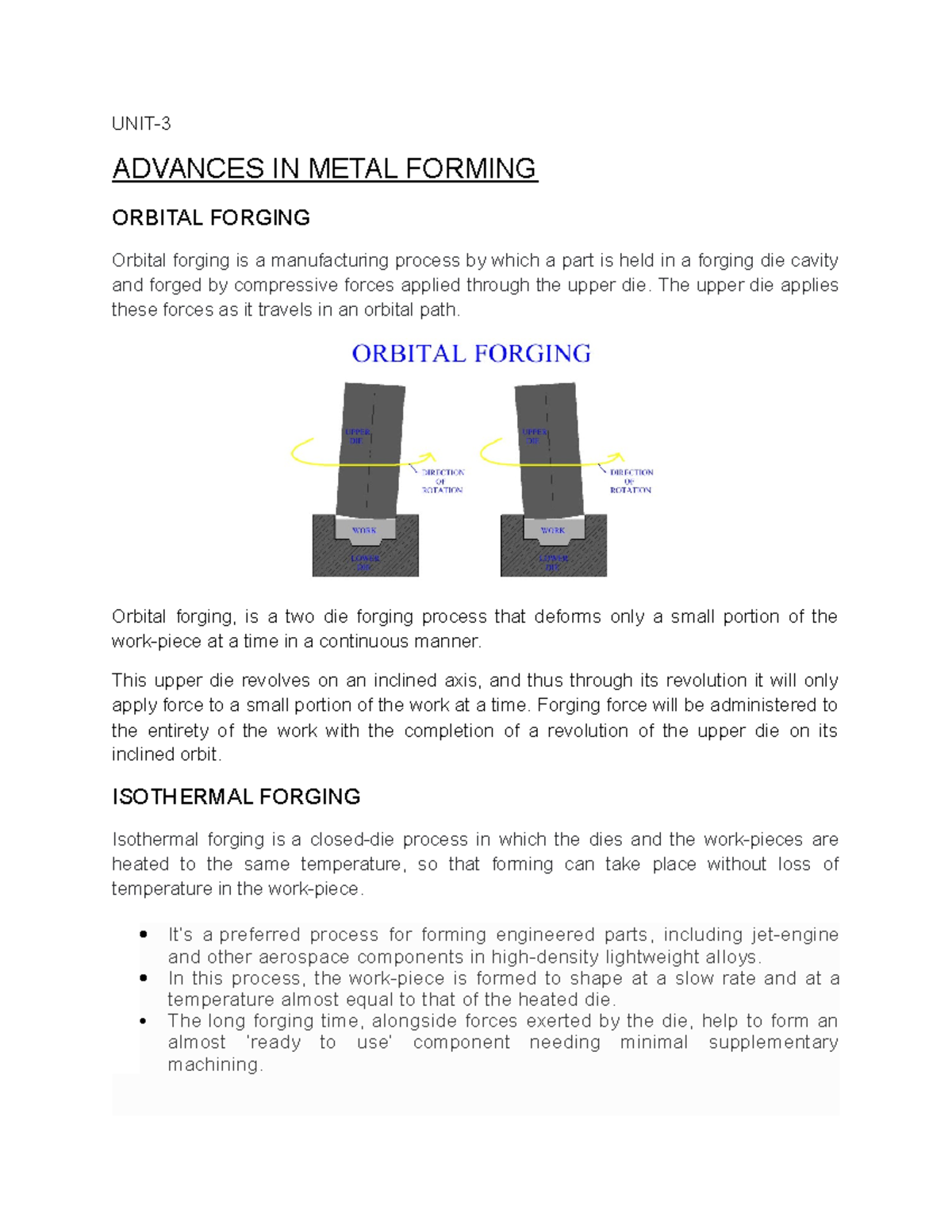 MF4101 UNIT 3 - Advances in Metal Forming Techniques and Processes - Studocu