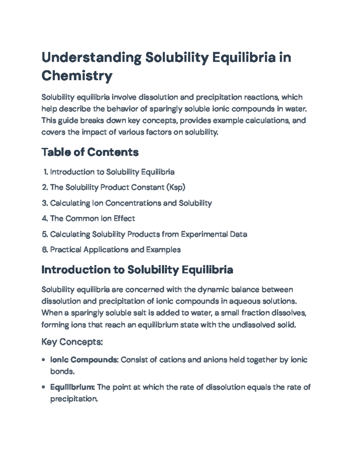 Solubility Equilibria: Calculating Ksp & Effects in Chemistry (CHM 101 ...