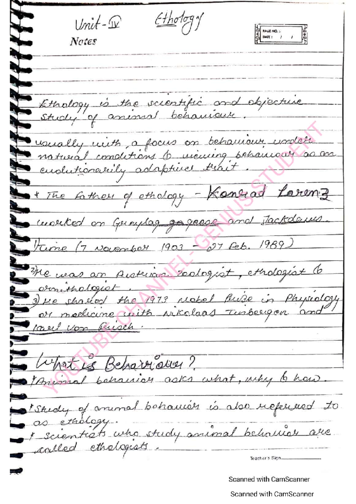 Ethology Unit 4 Notes: Understanding Animal Behavior - Studocu