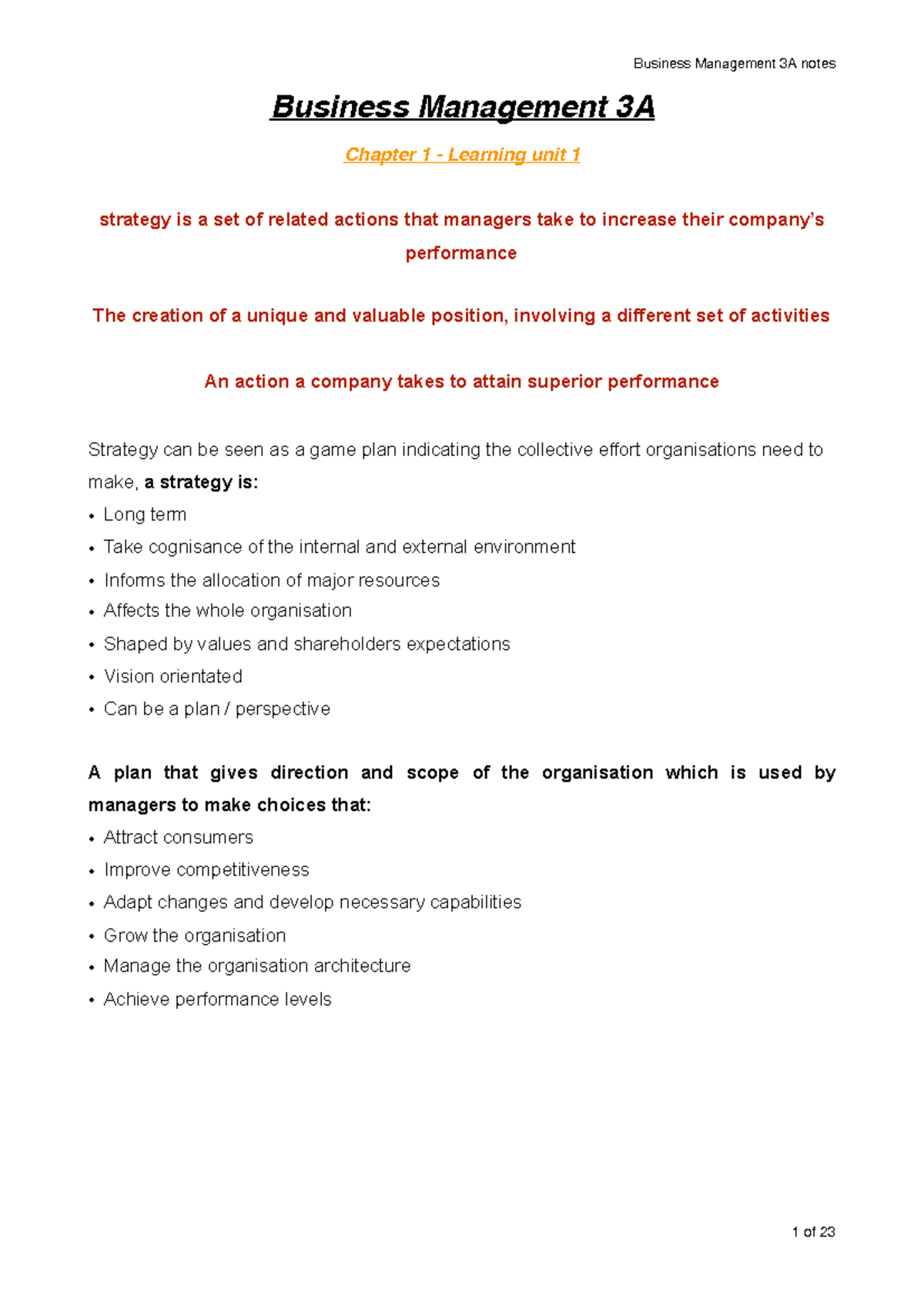 Business Management 3A: Detailed Strategy Insights and Concepts - Studocu